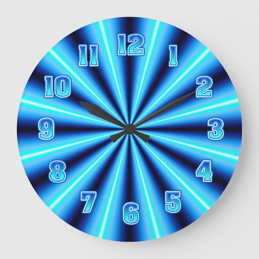 Neon Blue Wall Large Clock | Zazzle