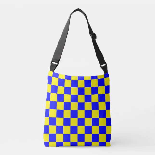 Neon Blue Yellow Checkered Checkerboard Vintage Crossbody Bag | Zazzle