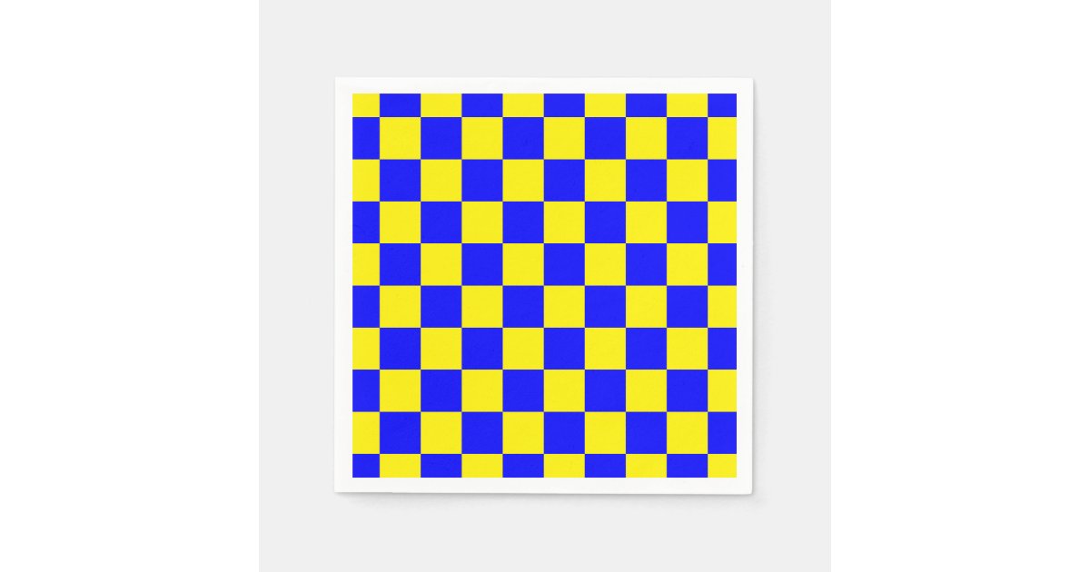 Neon Blue Yellow Checkered Checkerboard Vintage Napkins | Zazzle
