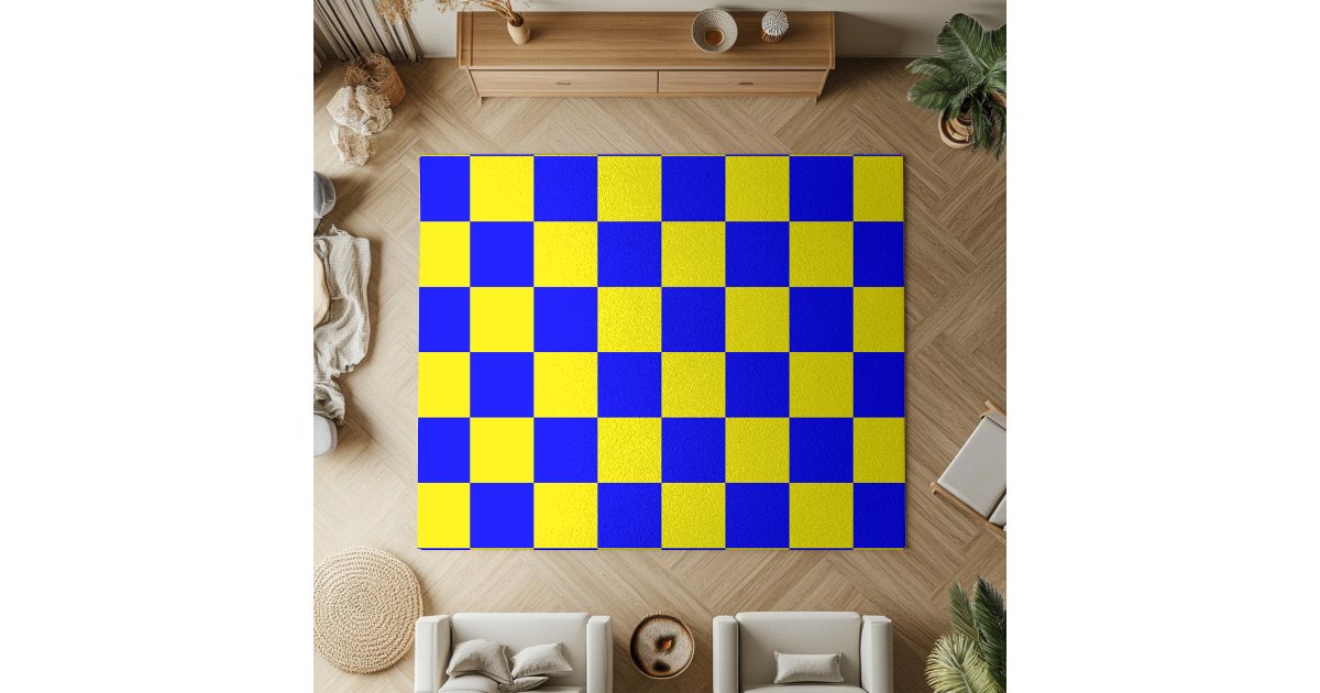 Neon Blue Yellow Checkered Checkerboard Vintage Rug | Zazzle