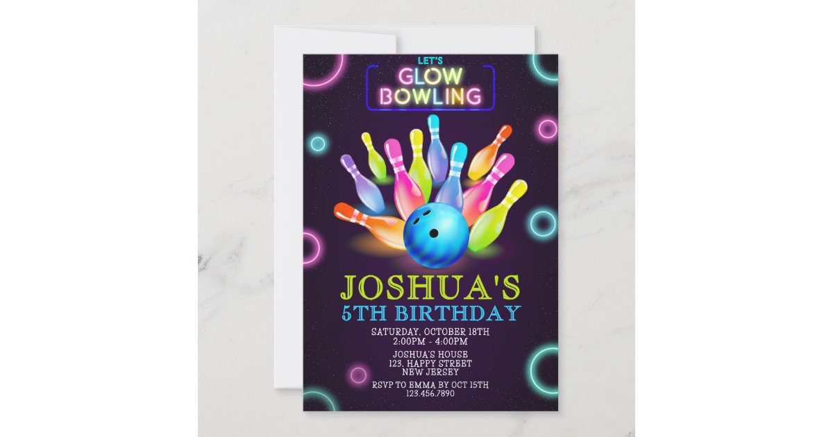 Neon Bowling Birthday Invitation. Neon invite | Zazzle