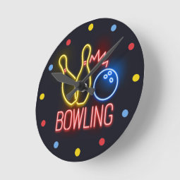 Neon Bowling Skittles Wall Clock | Zazzle