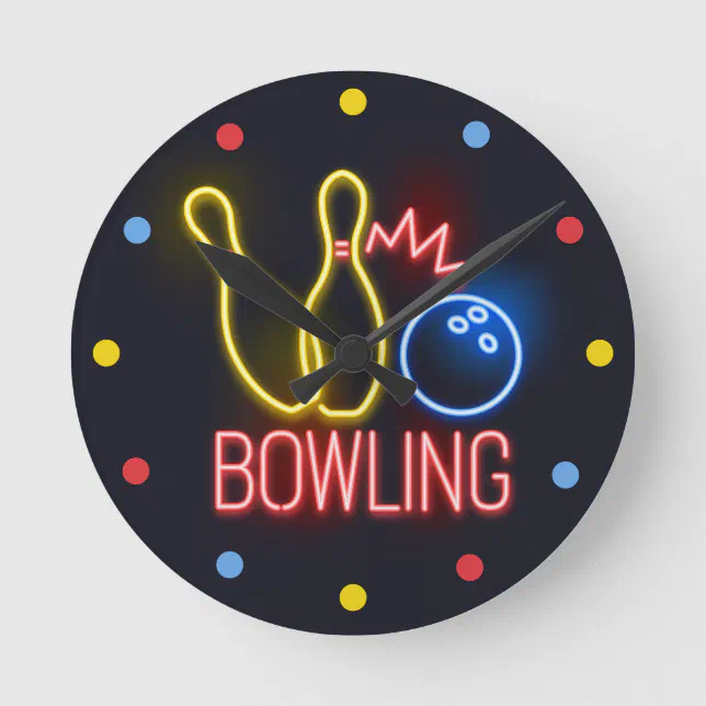 Neon Bowling Skittles Wall Clock | Zazzle