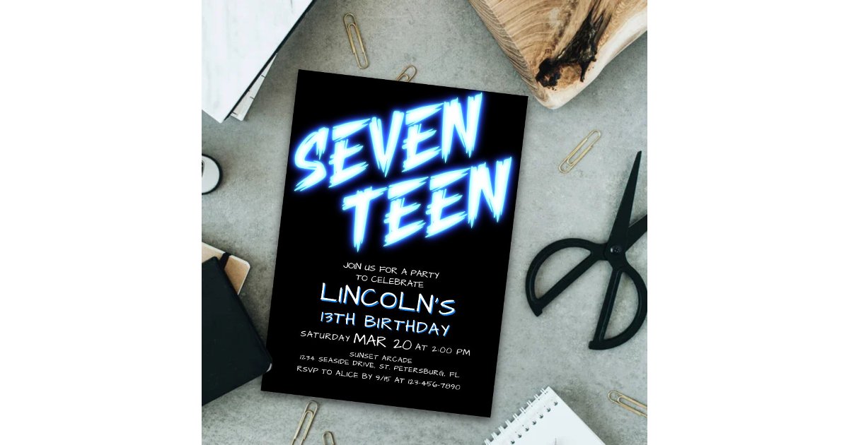 Neon Boys Pool 17th Birthday Invitation | Zazzle