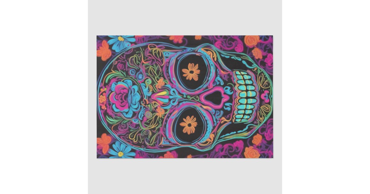 Neon Calavera: Day of the Dead Skull Decoupage Tissue Paper | Zazzle