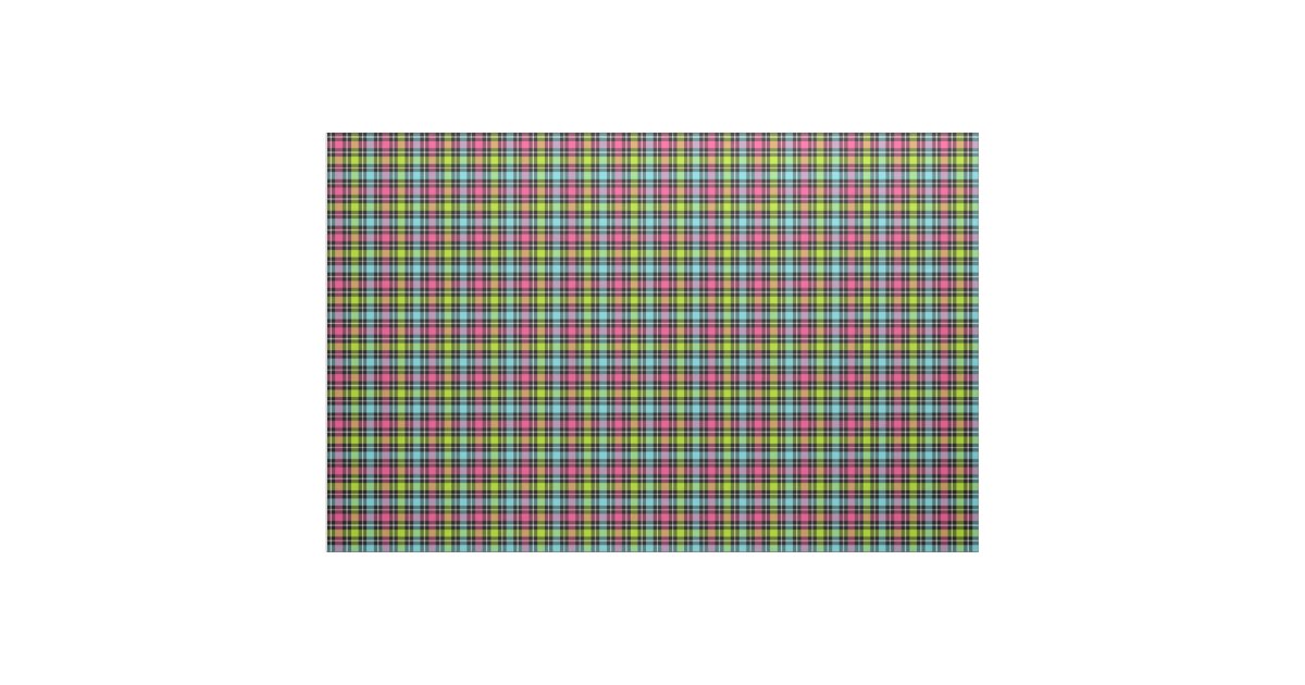 Neon Checkered Girly Plaid Fabric | Zazzle