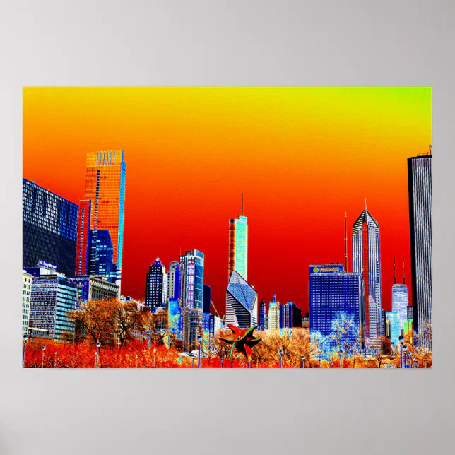 Neon Chicago Skyline Fine Art Poster | Zazzle