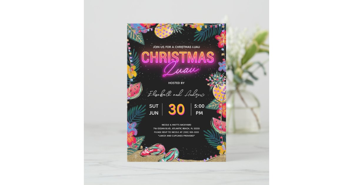 Neon Christmas Luau Party Invitation Card | Zazzle