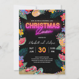 Neon Christmas Luau Party Invitation Card | Zazzle