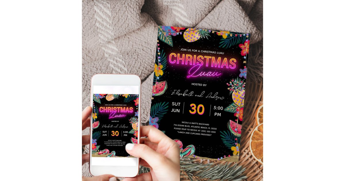 Neon Christmas Luau Party Invitation Card Zazzle