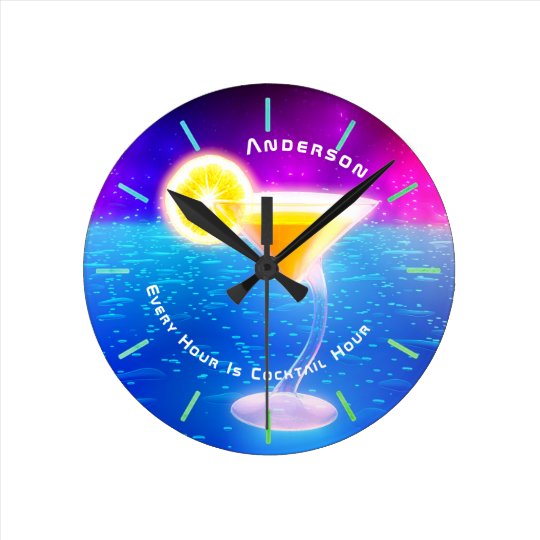 Neon COCKTAIL Hour Tropical Personalized Wall Round Clock | Zazzle.com