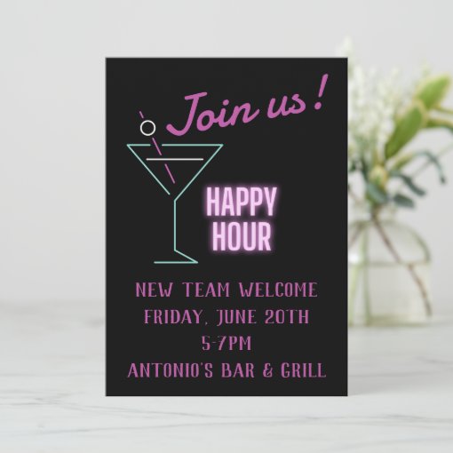 Neon Cocktails Happy Hour Invitations | Zazzle