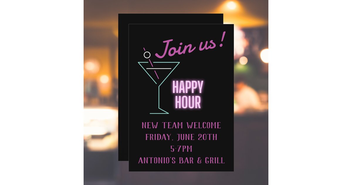 Neon Cocktails Happy Hour Invitations | Zazzle