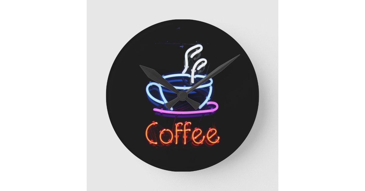 Neon Coffee Sign Round Clock | Zazzle