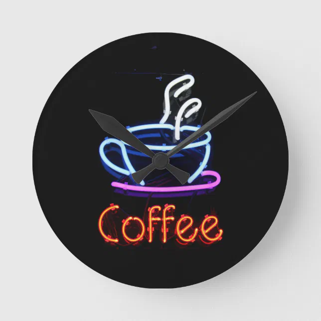 Neon Coffee Sign Round Clock | Zazzle