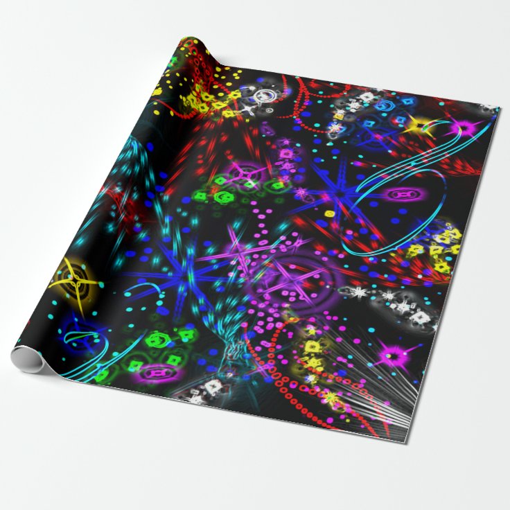 Neon Color Stars Swirl Paint Psychedelic Pattern Wrapping Paper | Zazzle