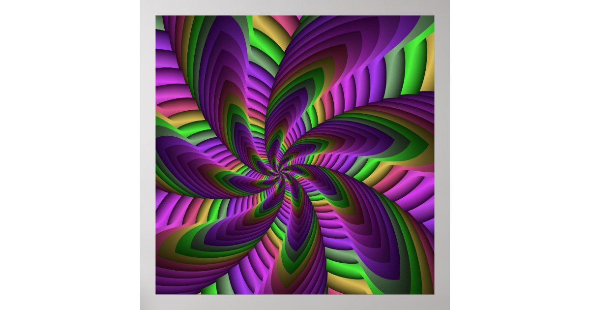 Neon Colors Flash Crazy Colorful Fractal Pattern Poster | Zazzle