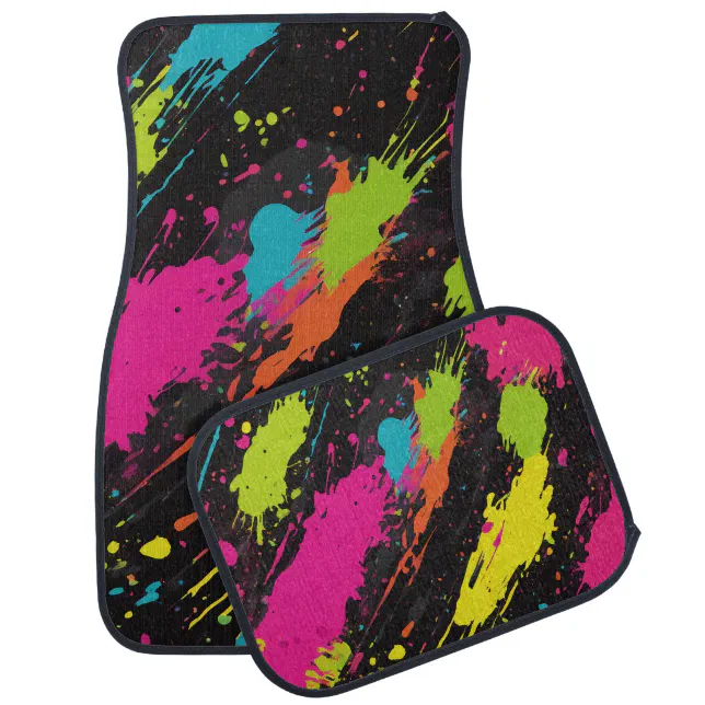 Neon Colors Retro Paint Splatter Car Floor Mat | Zazzle