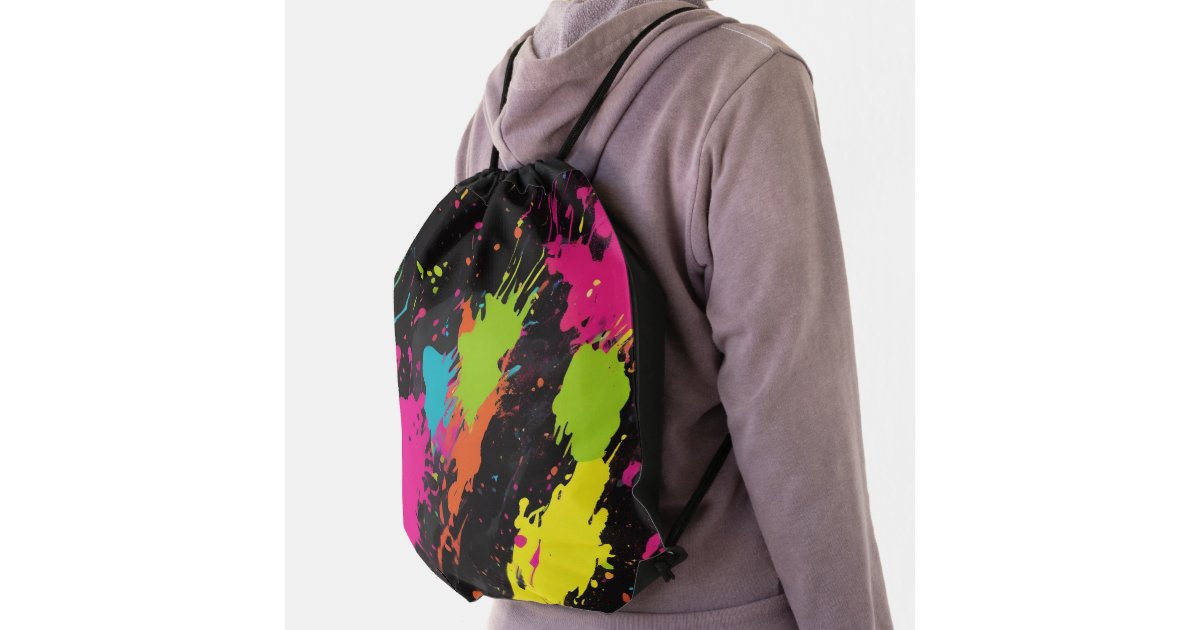 Neon Colors Retro Paint Splatter Drawstring Bag | Zazzle