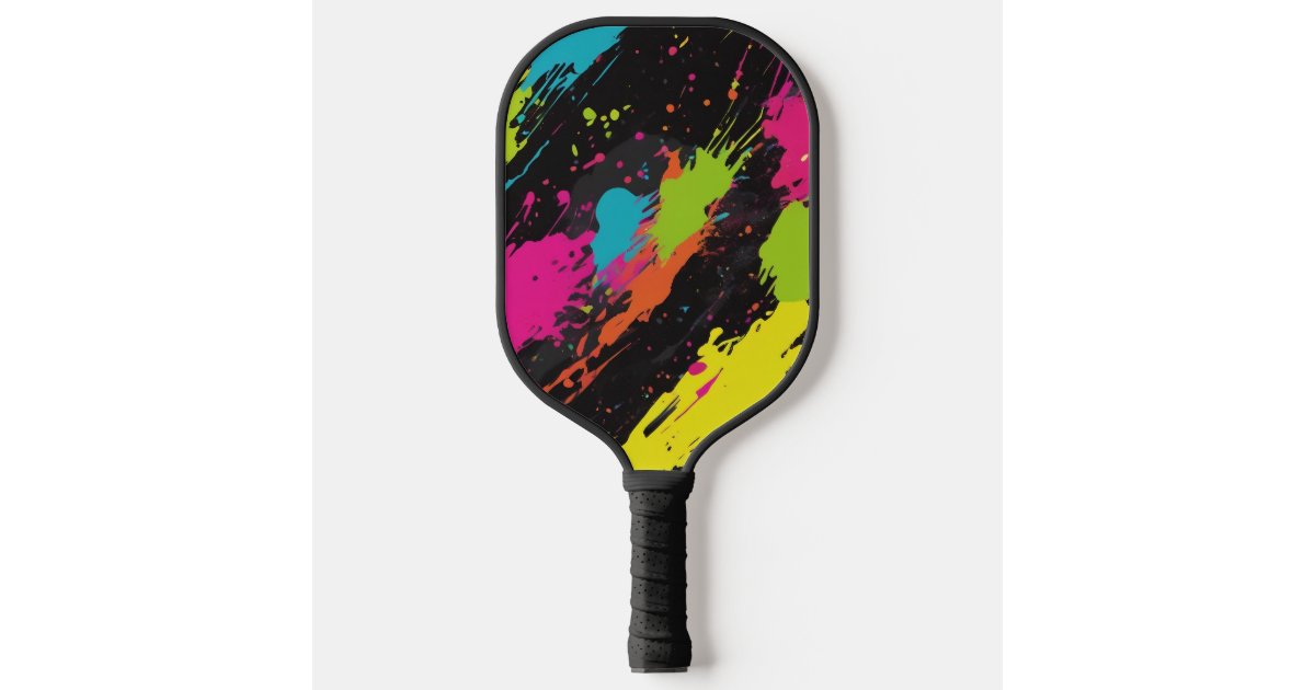 Neon Colors Retro Paint Splatter Pickleball Paddle | Zazzle