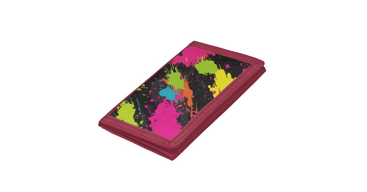 Neon Colors Retro Paint Splatter Trifold Wallet | Zazzle