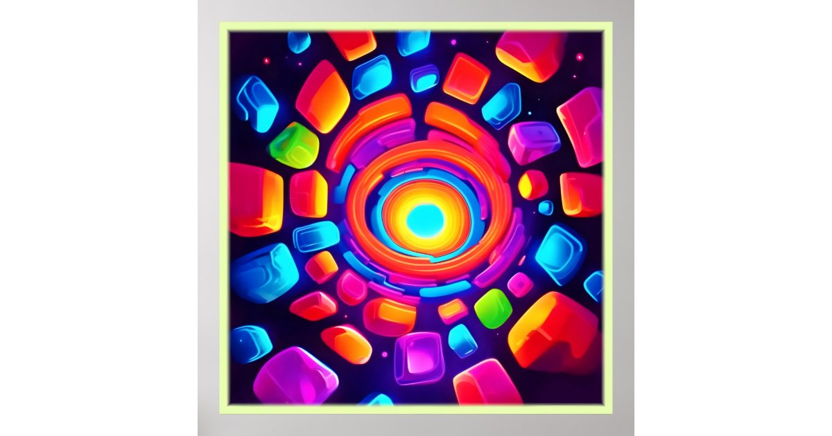 Neon Cube Vortex Art Poster | Zazzle