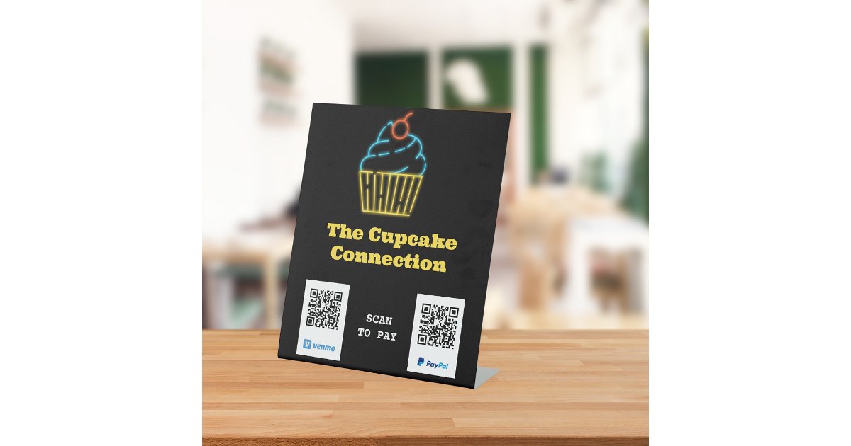 Neon Cupcake Scan to Pay QR Code Pedestal Sign | Zazzle