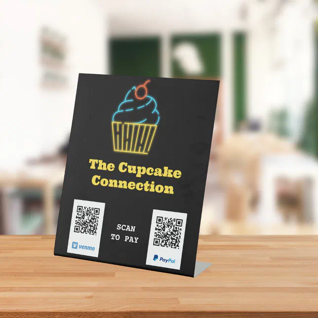 Neon Cupcake Scan to Pay QR Code Pedestal Sign | Zazzle