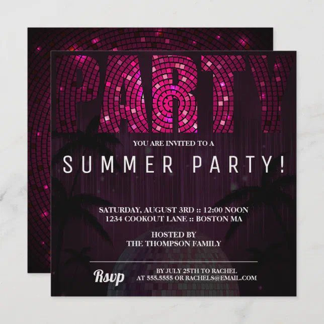 Neon Disco background party invitation | Zazzle