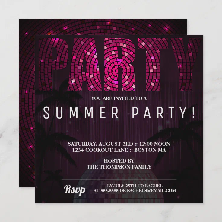 Neon Disco background party invitation | Zazzle