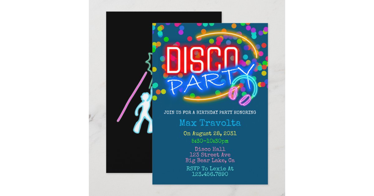 Neon Disco Birthday Party Invitation | Zazzle