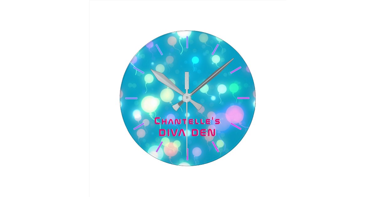 NEON DIVA DEN - Blue Lights Girls Personalized Round Clock | Zazzle.com
