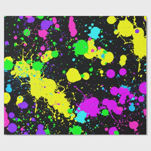 Neon, Faux Glow in the Dark, Paint Splatter Wrapping Paper | Zazzle