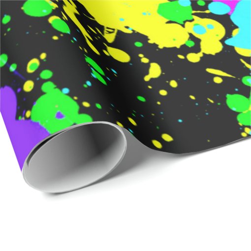 Neon, Faux Glow in the Dark, Paint Splatter Wrapping Paper | Zazzle