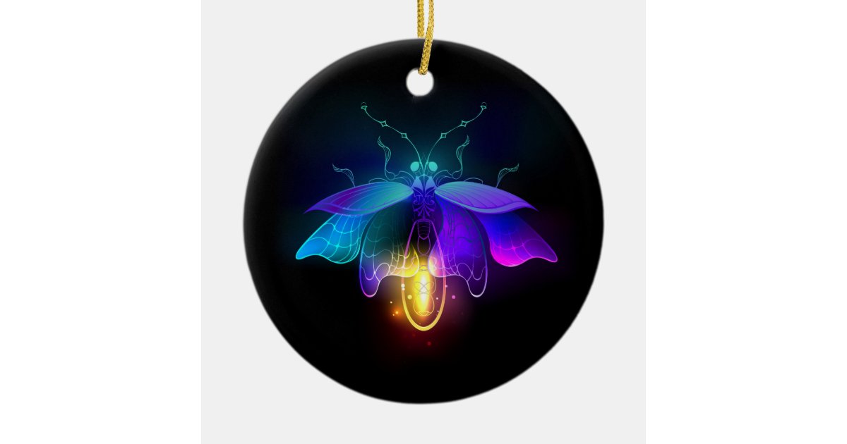 Neon Firefly on black Ceramic Ornament | Zazzle