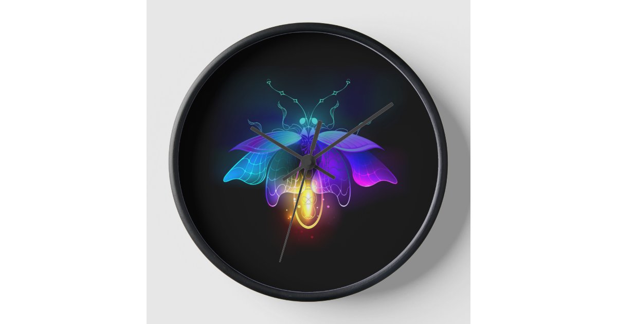 Neon Firefly on black Clock | Zazzle