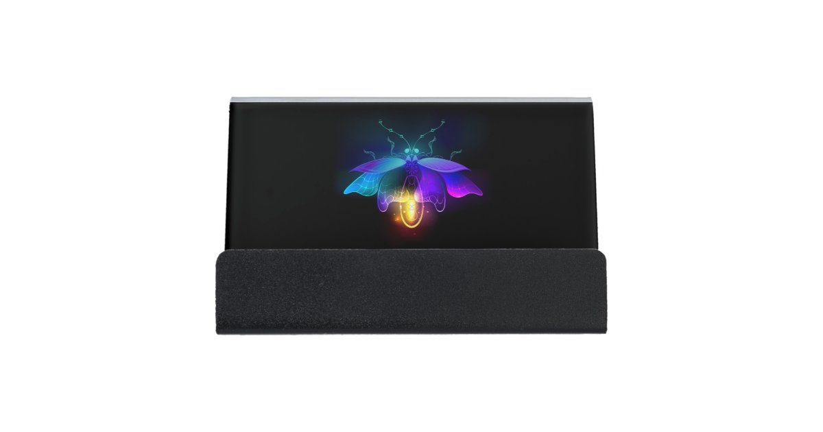 Neon Firefly on black Desk Business Card Holder | Zazzle