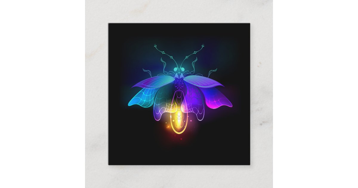 Neon Firefly on black Enclosure Card | Zazzle
