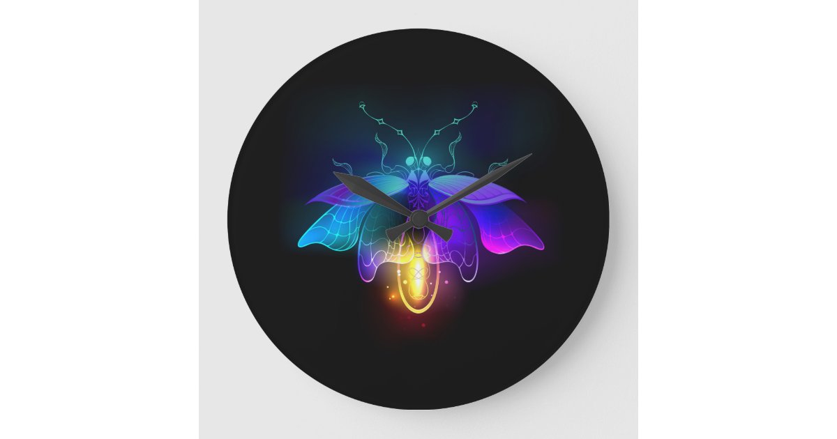 Neon Firefly on black Large Clock | Zazzle