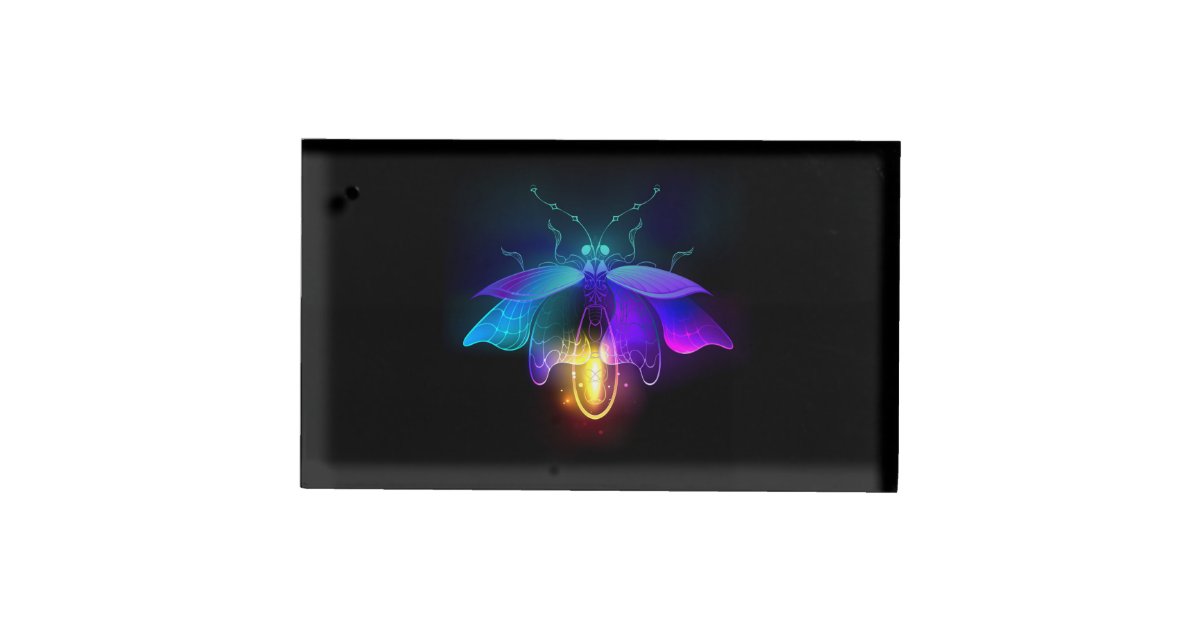 Neon Firefly on black Place Card Holder | Zazzle