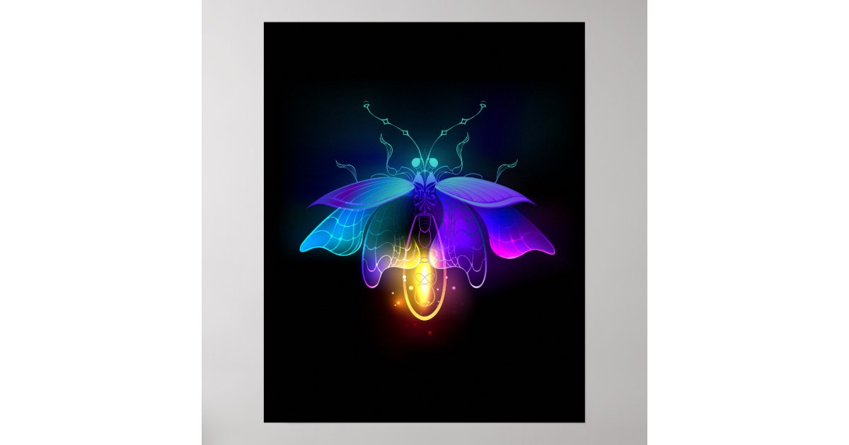 Neon Firefly on black Poster | Zazzle