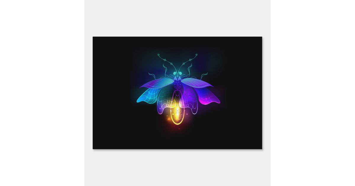 Neon Firefly on black Sign | Zazzle