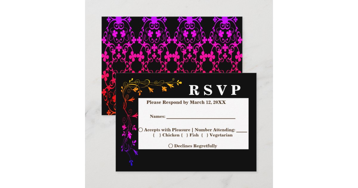 Neon Floral Vines on Black Background RSVP Menu Invitation | Zazzle