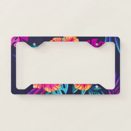 Neon flowers license plate frame | Zazzle