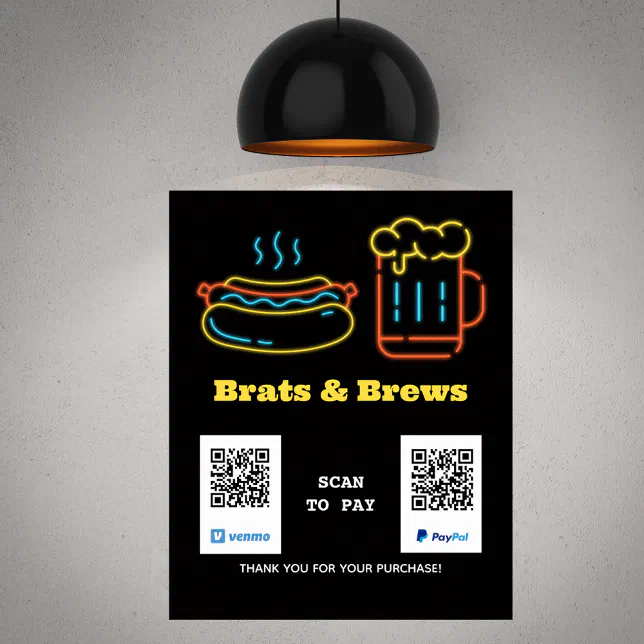 Neon Food Scan to Pay QR Code Poster | Zazzle