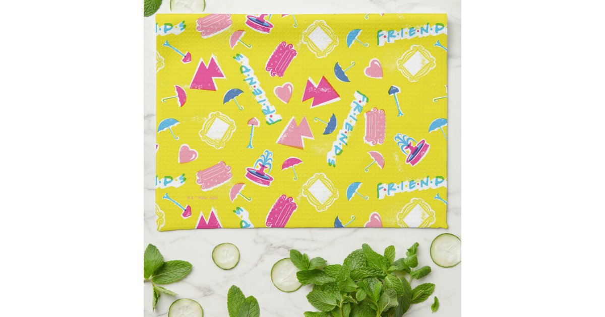 Neon FRIENDS™ Icon Pattern Kitchen Towel | Zazzle