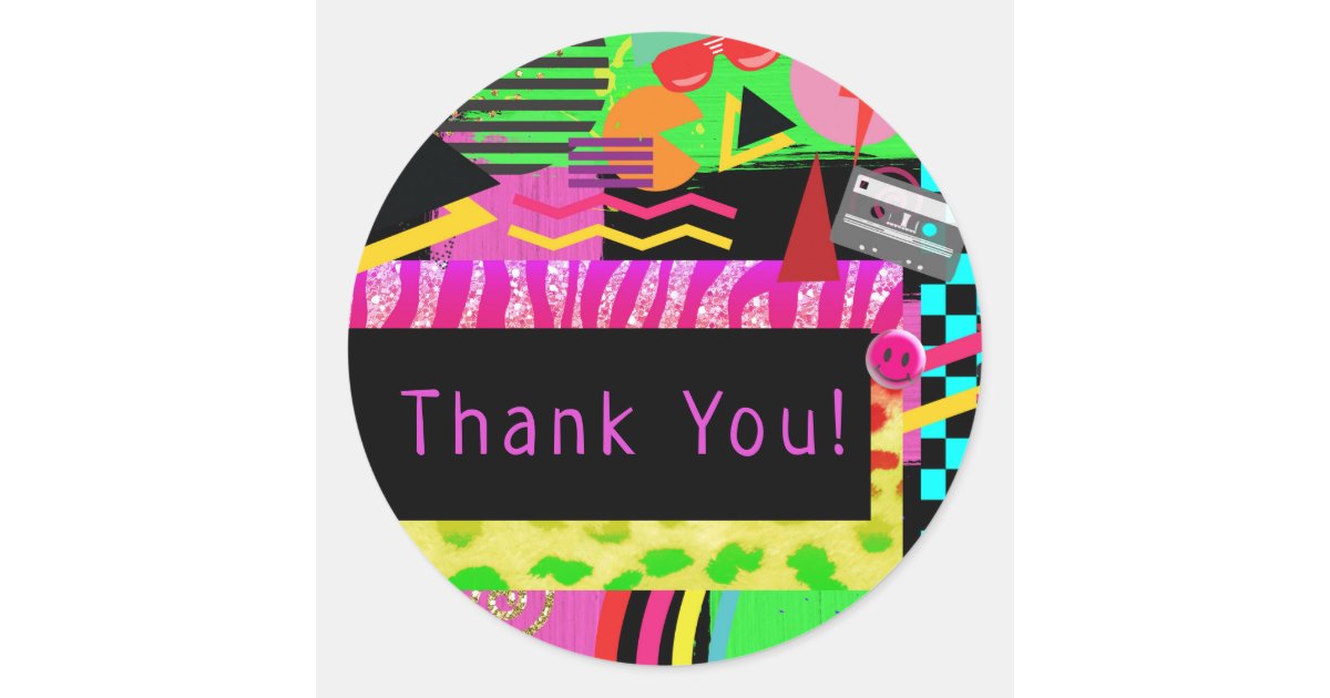 Neon Fun Bright Bold Colorful Funky 80's Party Classic Round Sticker ...