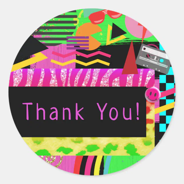 Neon Fun Bright Bold Colorful Funky 80's Party Classic Round Sticker ...