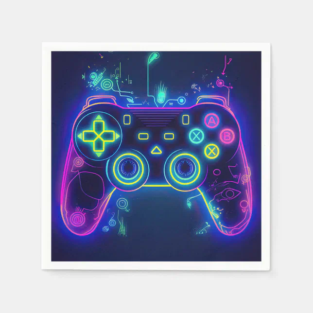Neon Gamer Arcade Video Game Level Up Birthday Napkins | Zazzle
