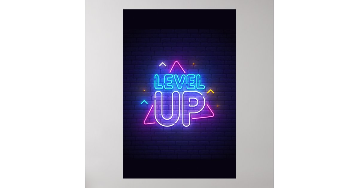 Neon Gamer Level Up Poster | Zazzle